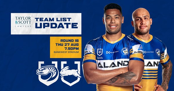 Team List Update: Eels v Rabbitohs, Round 16 | Eels